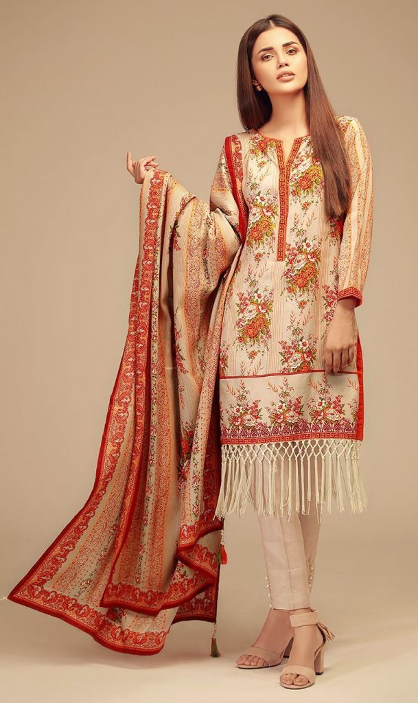 Classic cream color 3 piece unstitched pakistani pret wear by orient ...