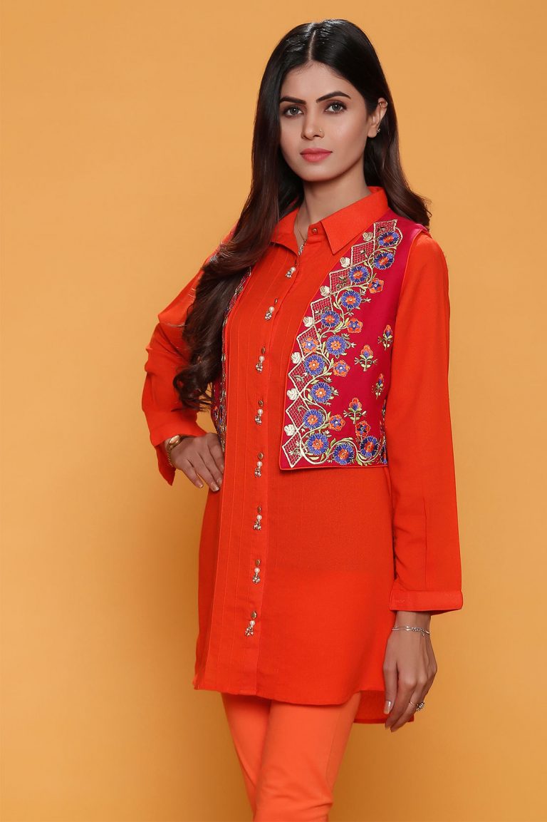 Orange 2 piece koti pret wear outfit available online by Rang Ja casual ...
