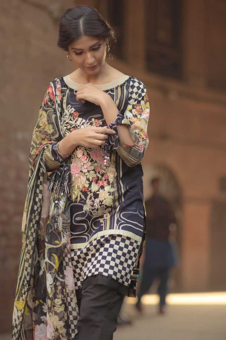 Beautiful black embroidered unstitched Pakistani pret wear by Fridous ...