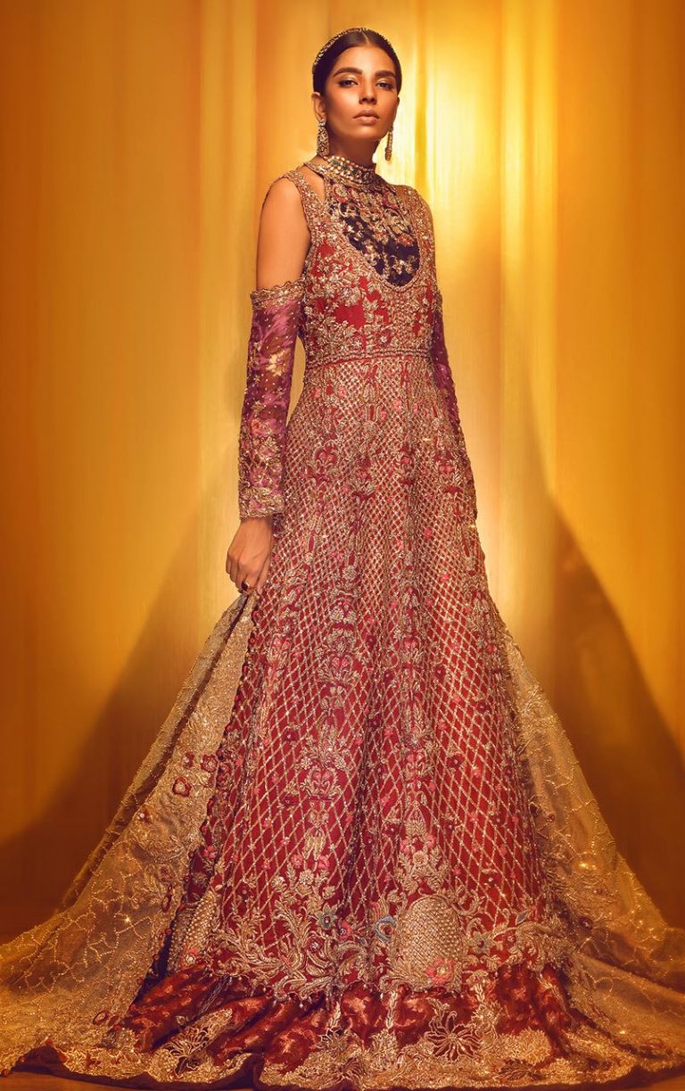 Red anarkali Pakistani bridal outfit by Tena Durrani bridal wears ...