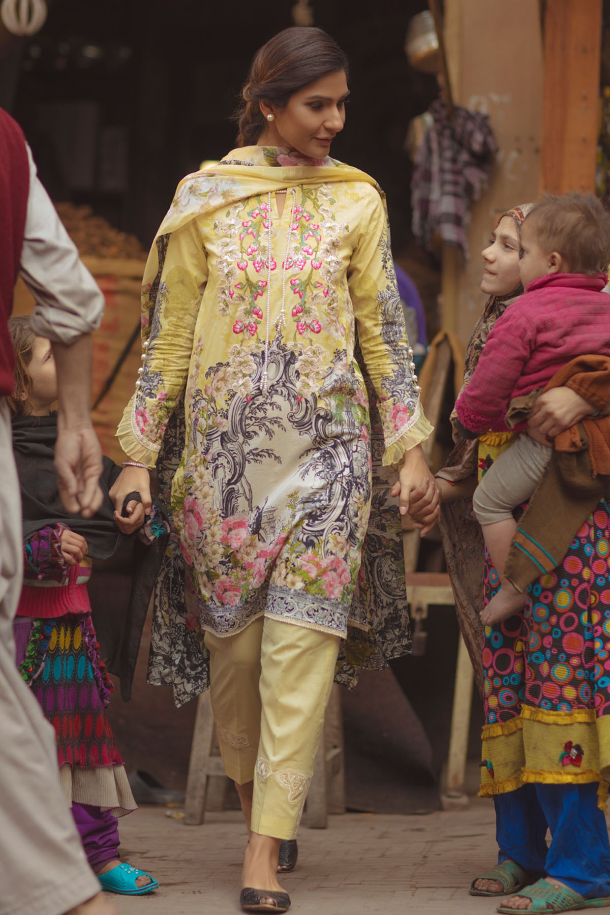 Graceful Pakistani embroidered Yellow 3 piece unstitched pret by ...