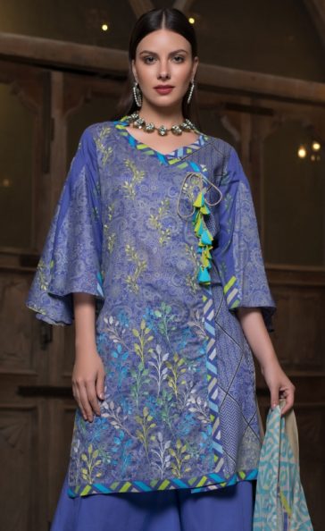 Beautiful blue embroidered unstitched Pakistani pret wear by LSM ...