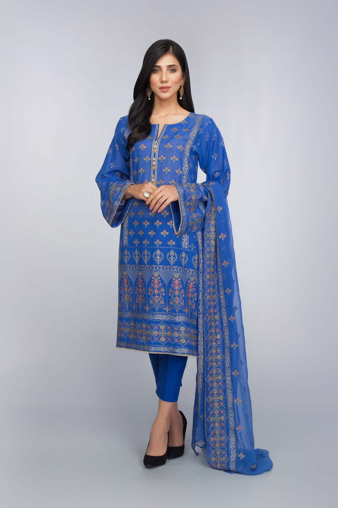 Buy Online Embroidered Blue Pakistani Lawn Suit Bareeze Eid Collection ...