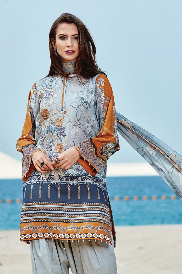 Elegant Sand 3 piece unstitched pret dress by Baroque Isabella spring ...