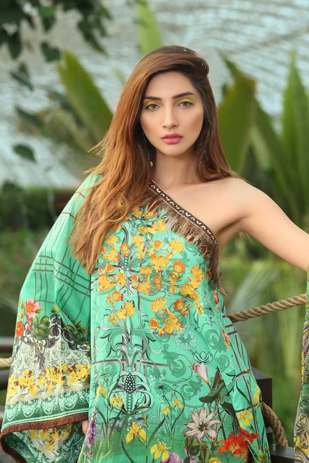 Beautiful green embroidered unstitched Pakistani pret wear by Paras Eid ...