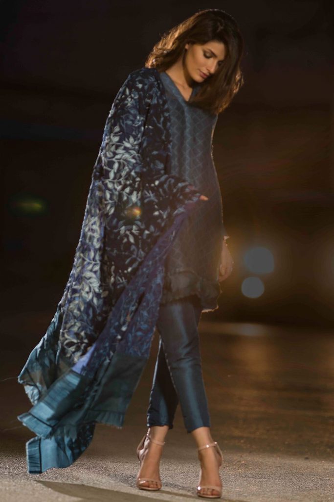 Beautiful blue cotton net 3 piece ready to wear dress by Nida Azwer ...