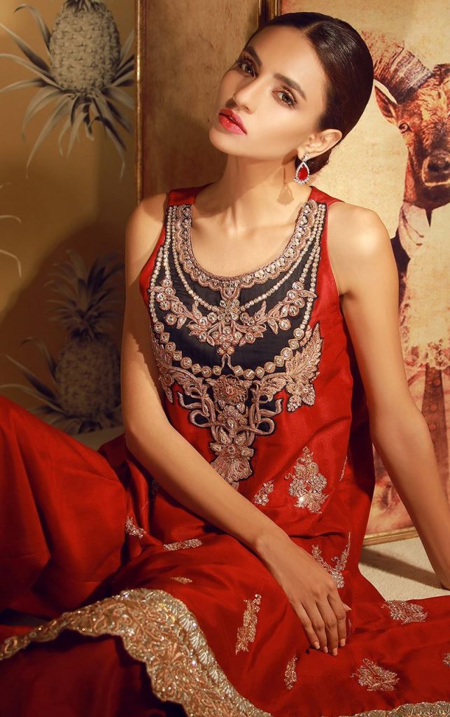 Beautiful Hot Red Pakistani stitched dress by Tena Durrani Eid ...