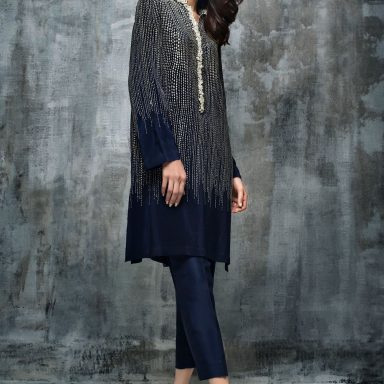 Beautiful blue cotton net 3 piece ready to wear dress by Nida Azwer ...