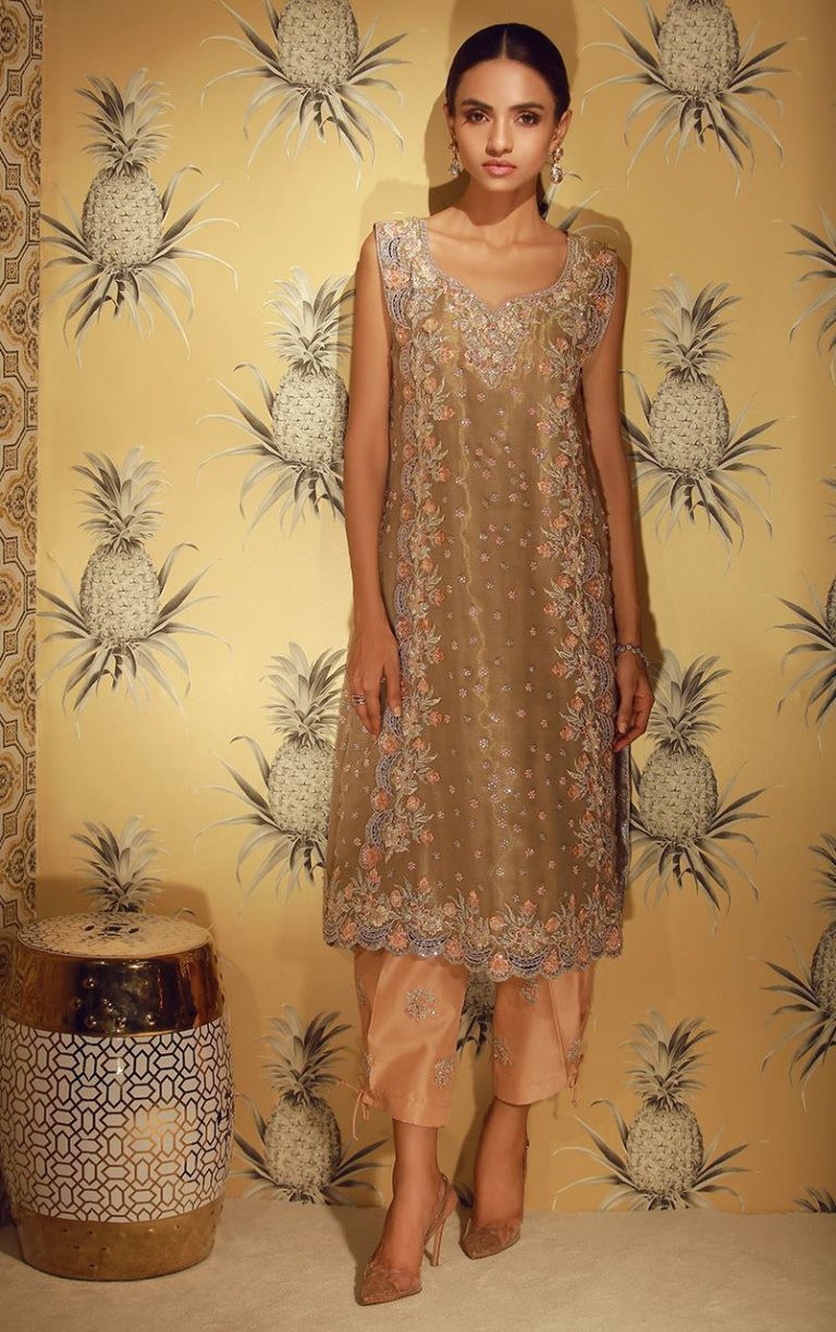 Elegant brown 2 piece stitched pret dress by Tena Durrani Pakistani Eid ...