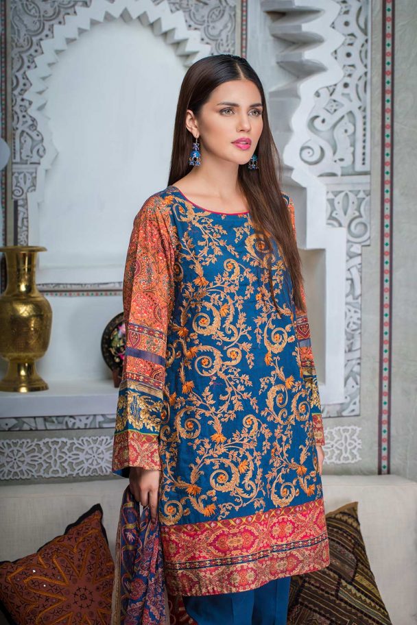 Refreshing Blue stitched lawn Pakistani pret dress by Bonanza Eid ...