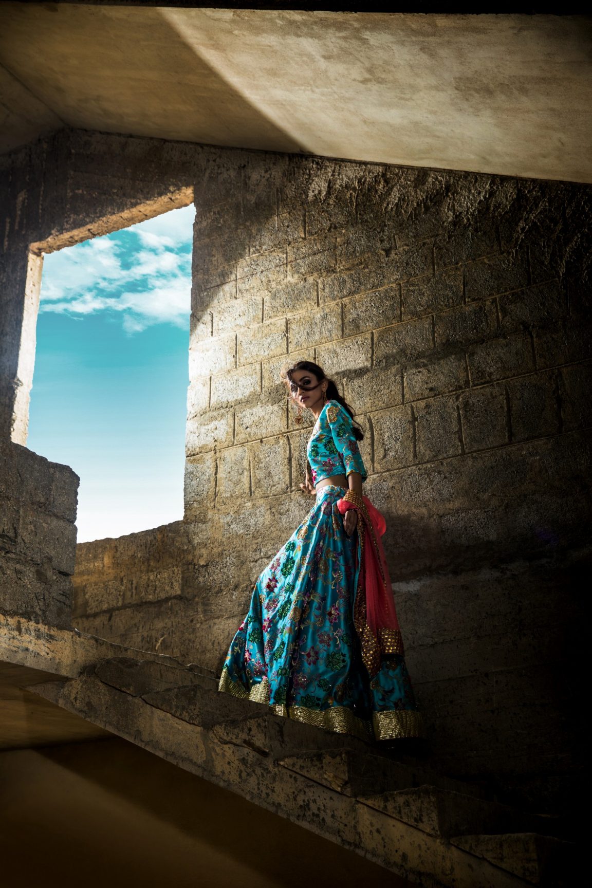 Blue floral stylish Pakistani shanghai bridal wear by Sanober Azfar ...