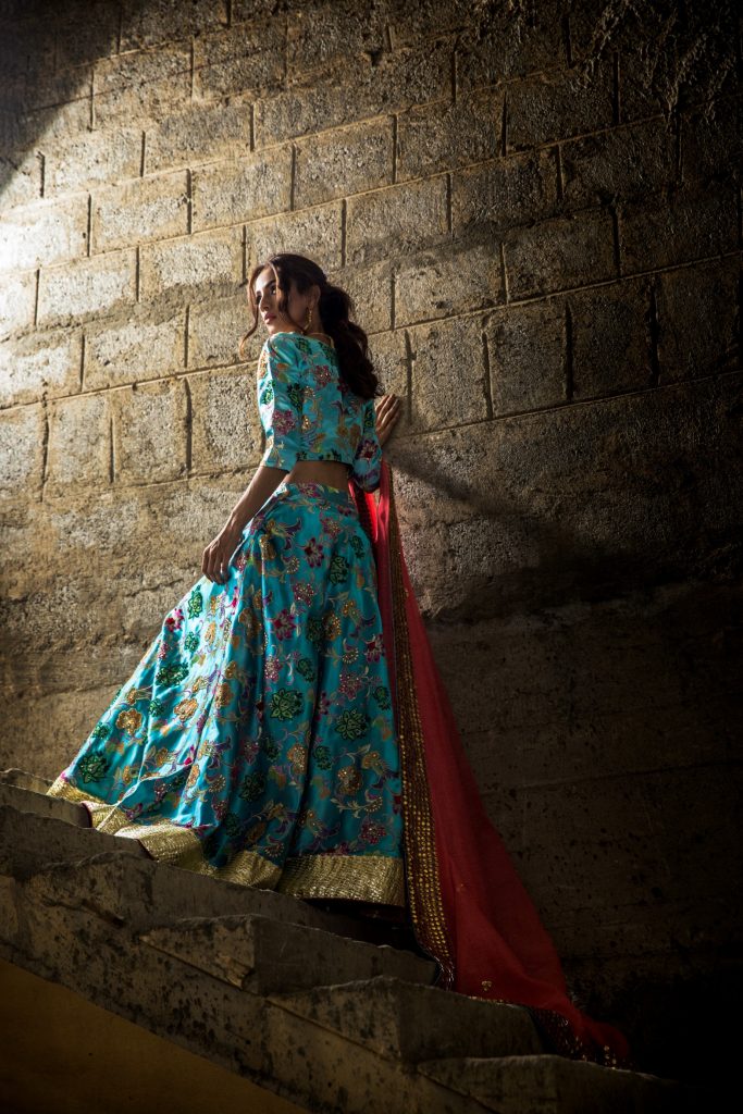 Blue floral stylish Pakistani shanghai bridal wear by Sanober Azfar ...