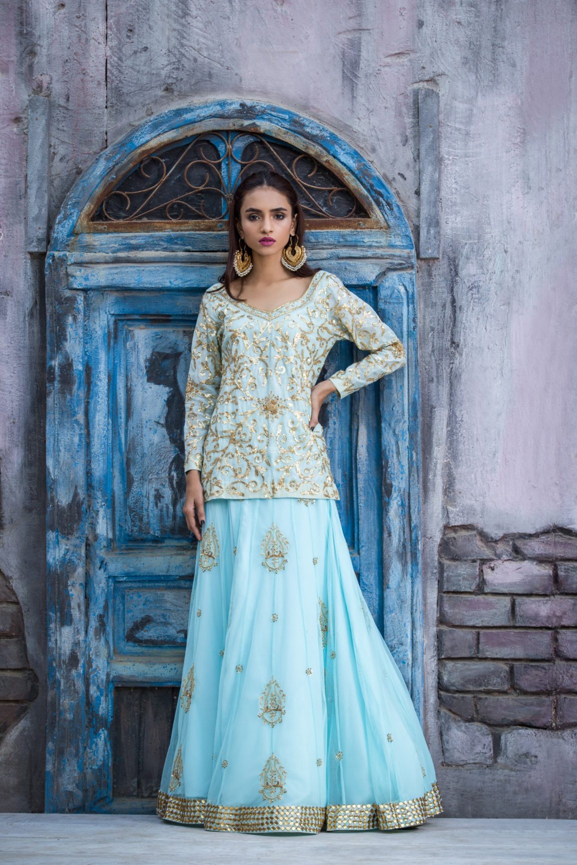 Stylish light blue silk lehanga Pakistani dress by Sanober Azfer casual ...