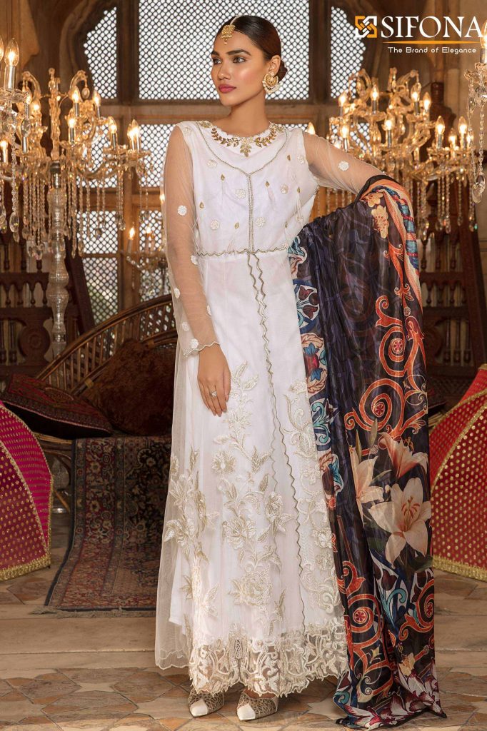Ravishing white net Pakistani semi formal dress by Sifona – Online ...